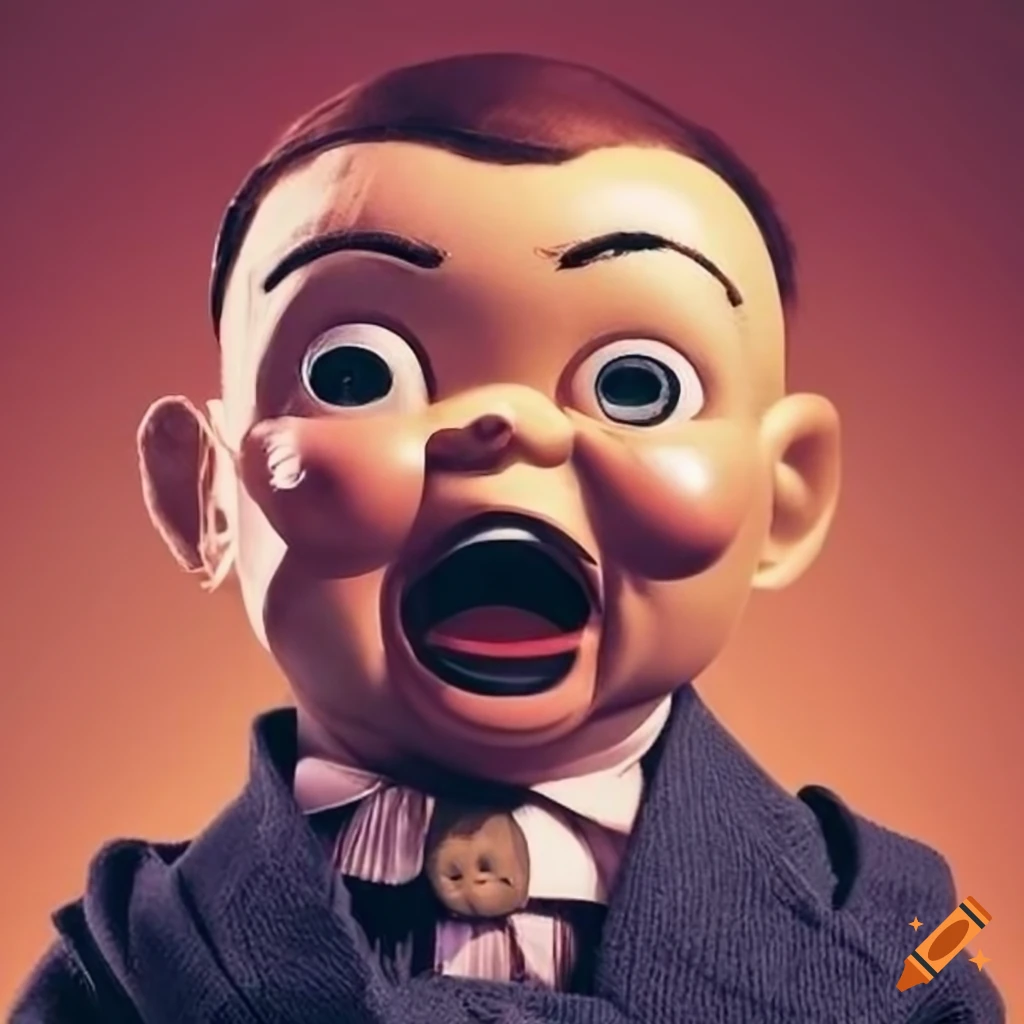 Screaming ventriloquist doll in retro colors on Craiyon