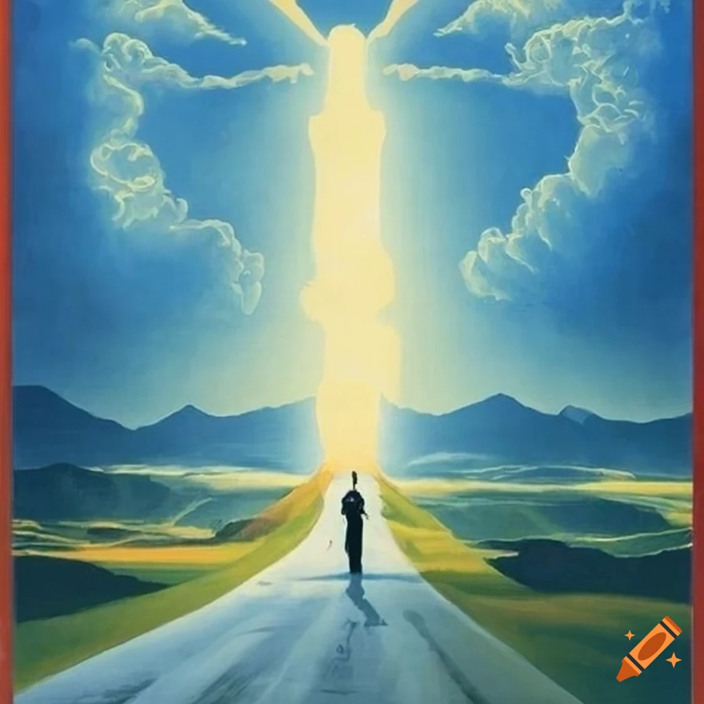 Vintage Travel Poster Artwork Depicting A Path To Heaven On Craiyon