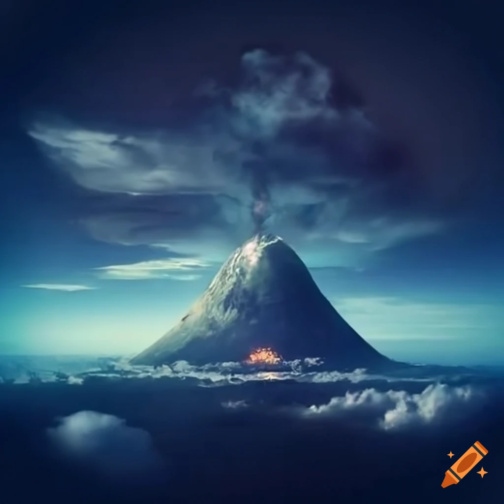 Futuristic city in the sky above a volcanic earth on Craiyon