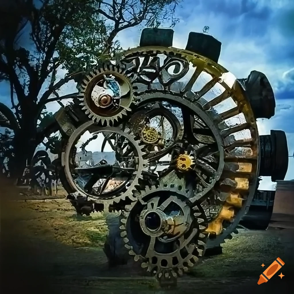 Highly detailed steampunk war machine with a chaotic design and twisted ...