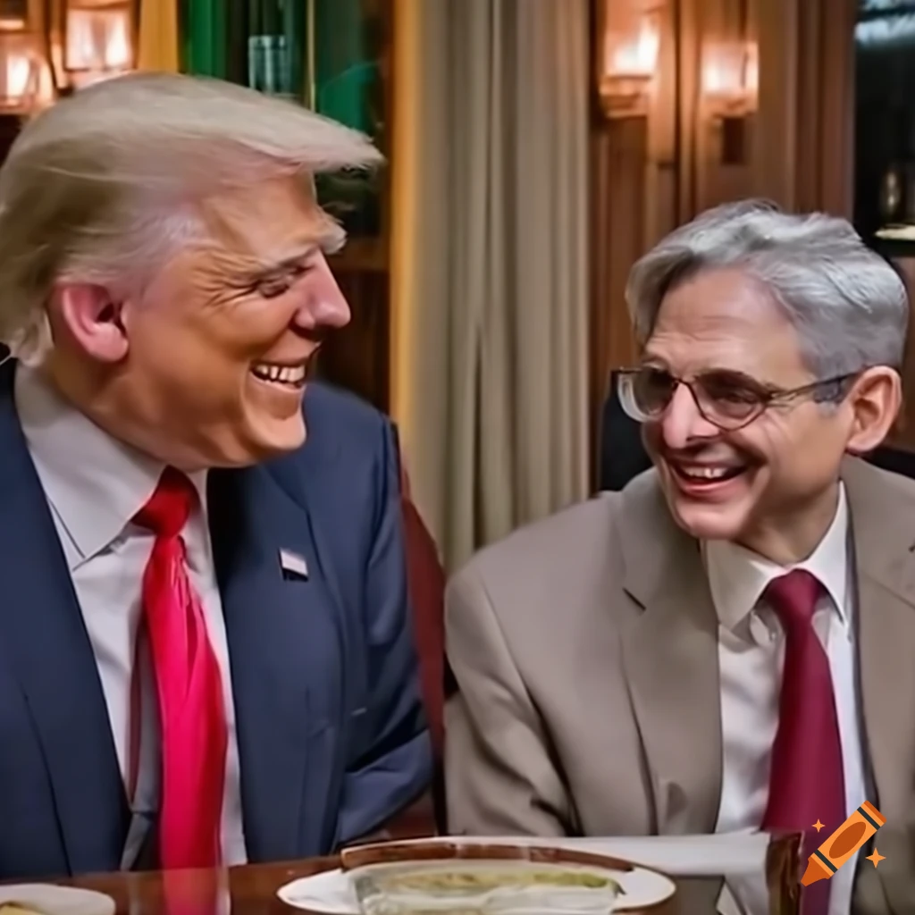 Trump and merrick garland sharing a laugh over dinner in a cozy pub on ...