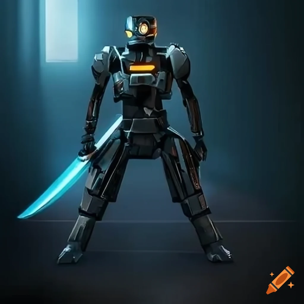 Robot samurai with a glowing katana on Craiyon