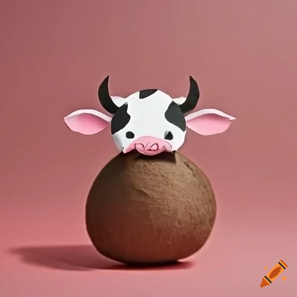 Paper craft cow with a coconut sprout on Craiyon