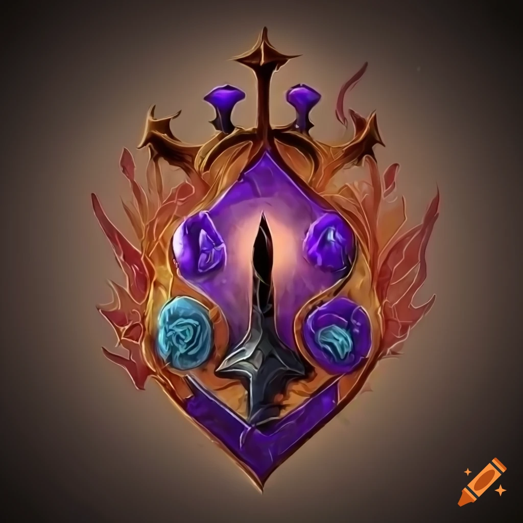 Mage guild logo with staff, sword, roses, and crown design on Craiyon