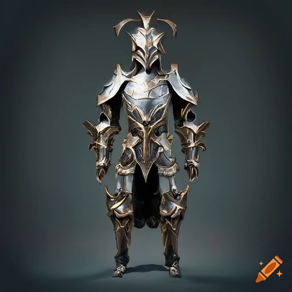 Legendary mythic master armor made of steel in front view with symmetry ...