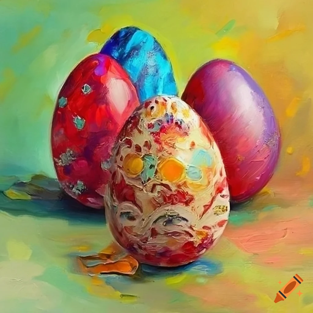 Colorful easter eggs in oil paintings on Craiyon