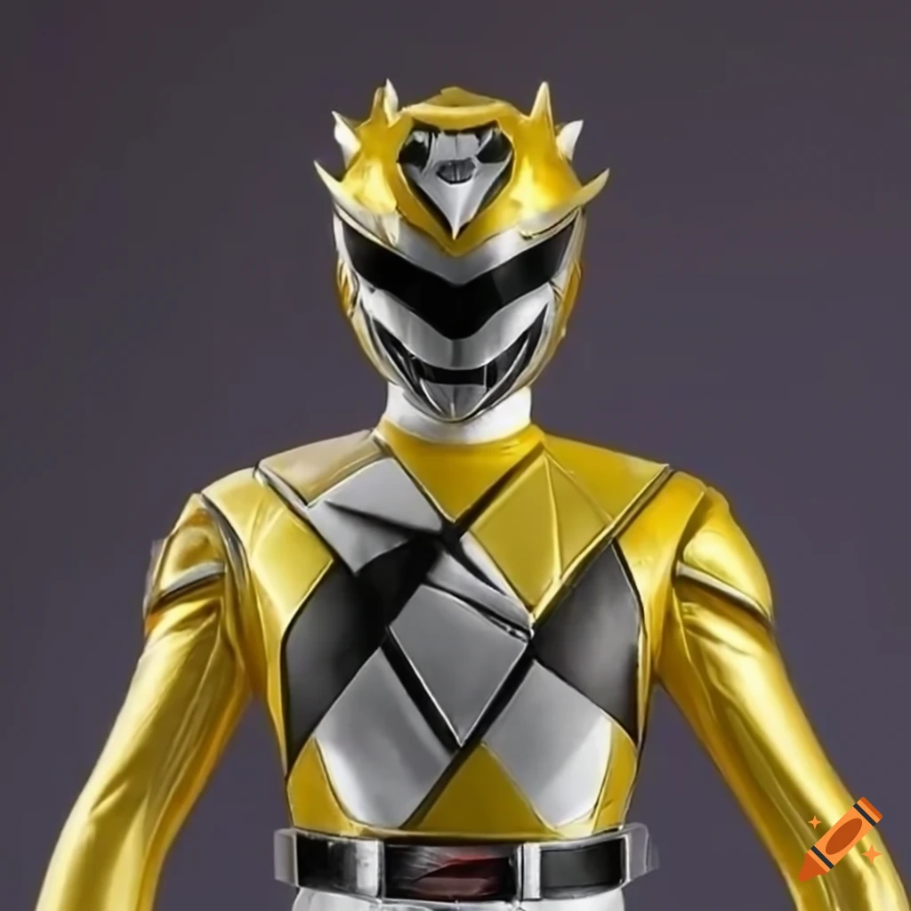 Male yellow DNA helix lion power ranger in silver and black armor on ...
