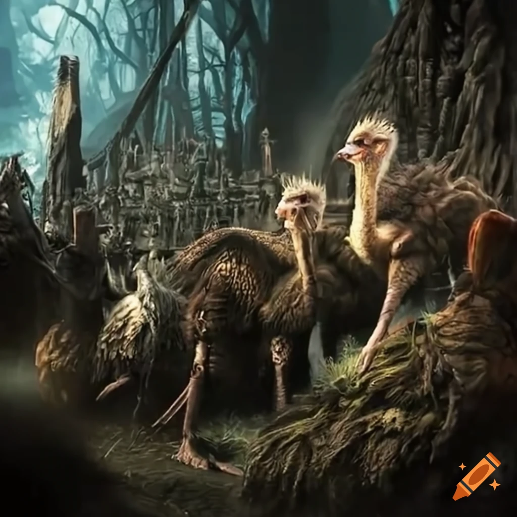 Lord of the rings battle scene with ostriches on Craiyon