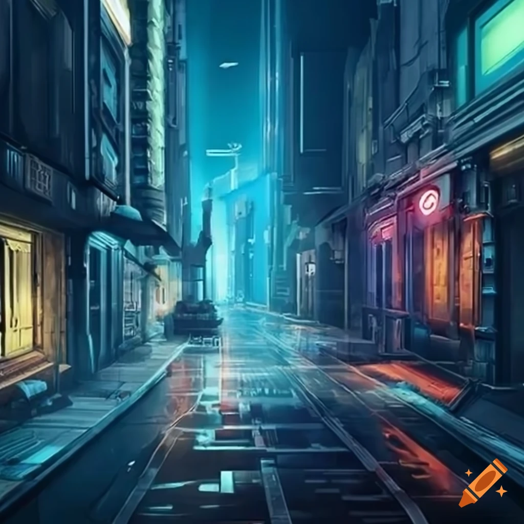 Sci-fi street scene on Craiyon