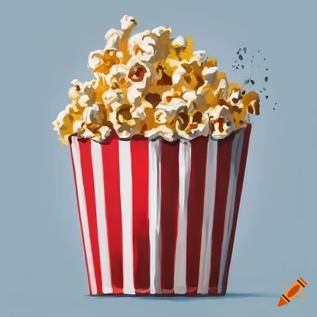 Bucket of movie theater popcorn painting on Craiyon