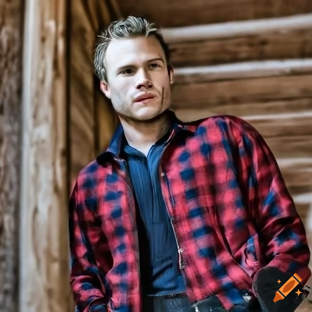 Blonde actor resembling heath ledger in red plaid shirt and leather ...