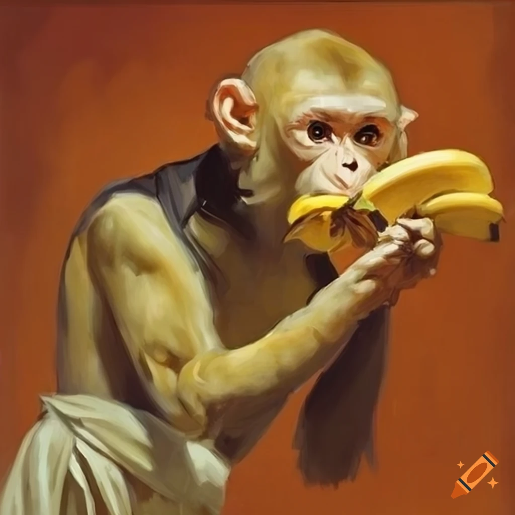 Monkey receiving a banana as a reward on Craiyon