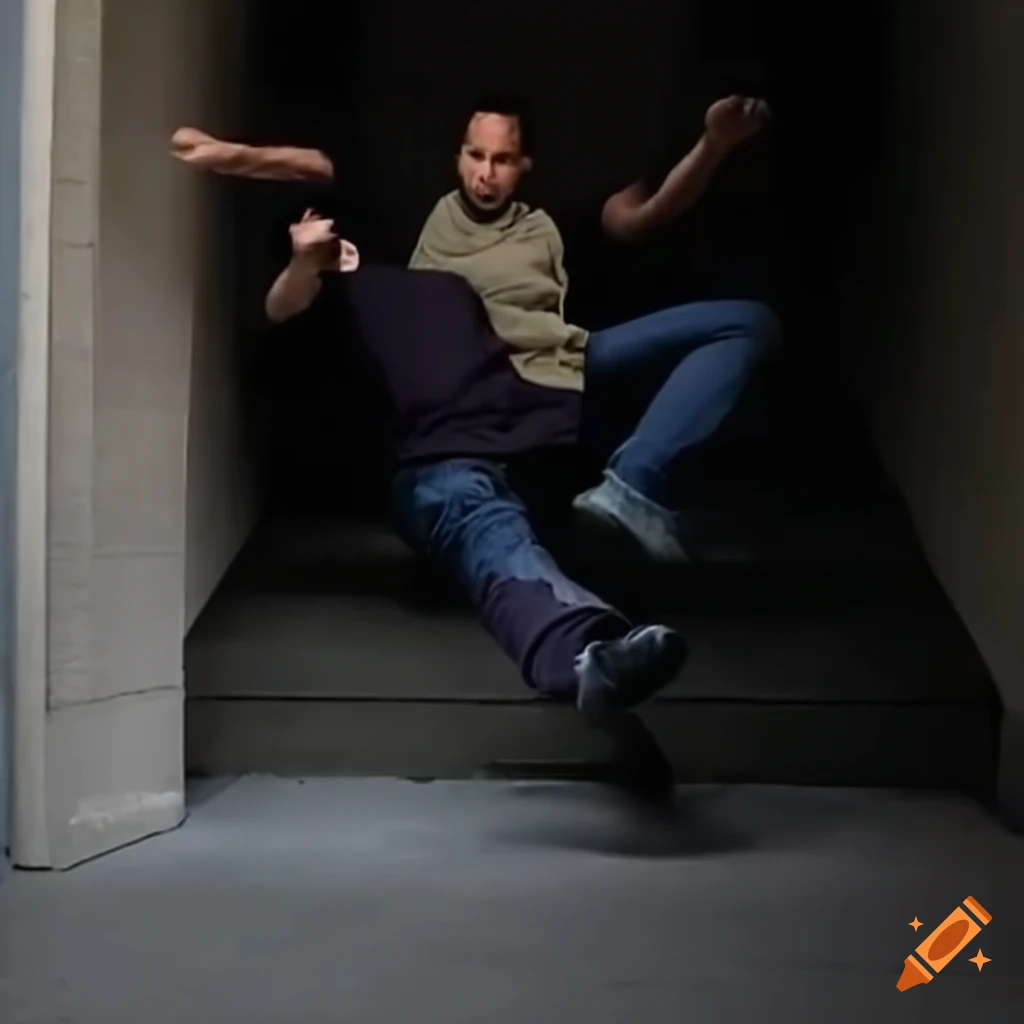 Man falling down stairs on Craiyon