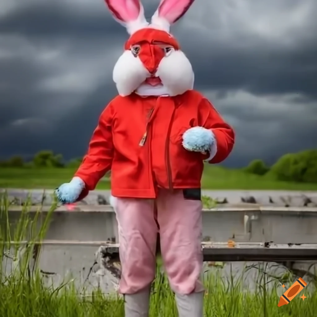 Easter bunny dressed as a plumber on a conveyor belt with tools and ...
