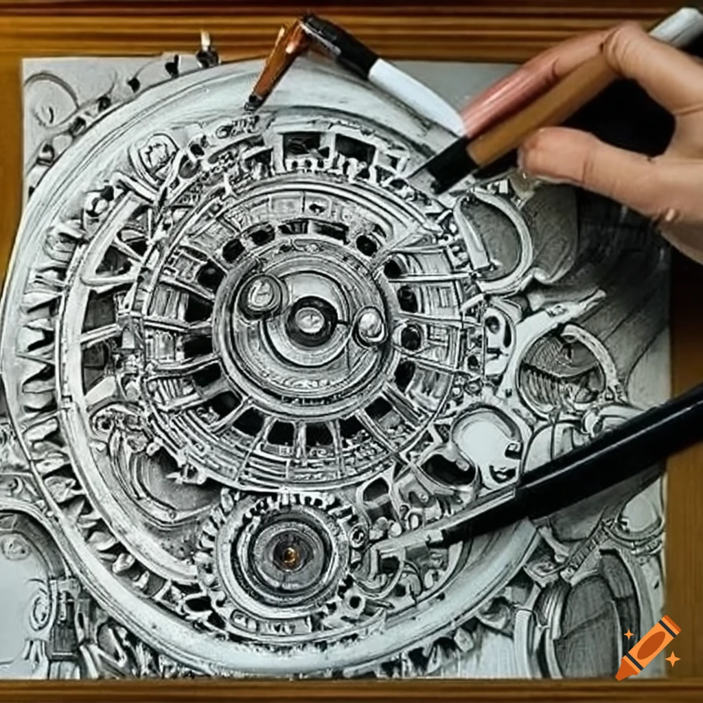 Close-up of intricately designed steampunk machine with twisted gears ...