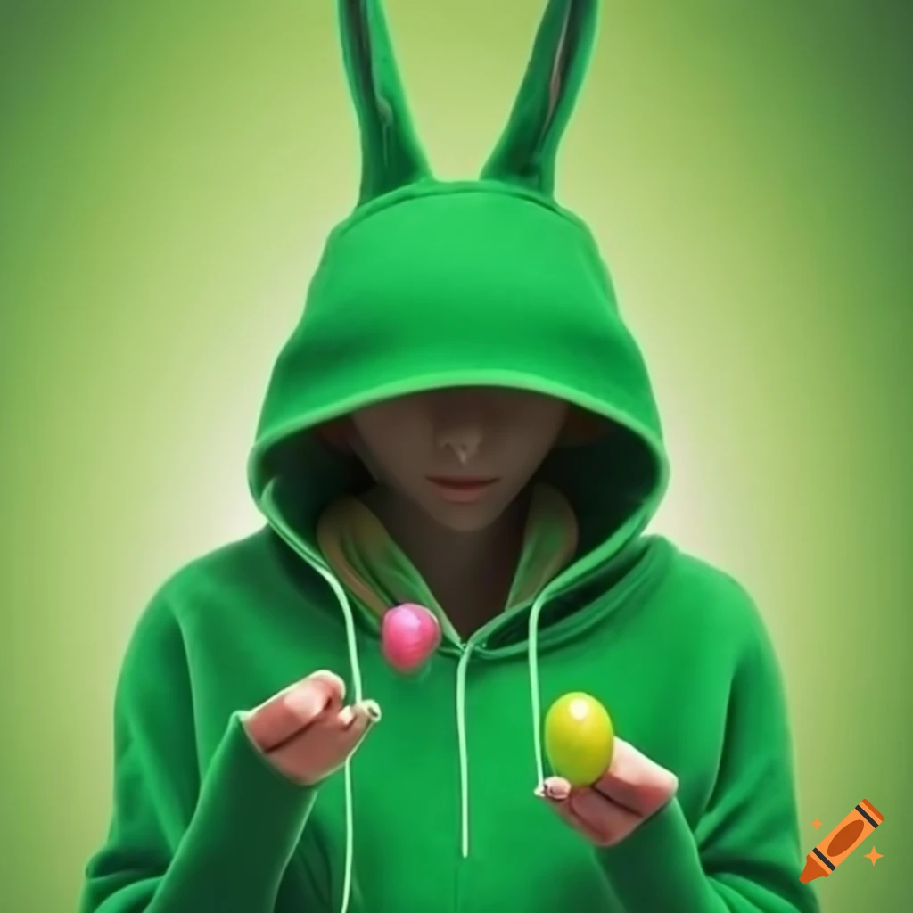 Easter bunny wearing a green hoodie on Craiyon