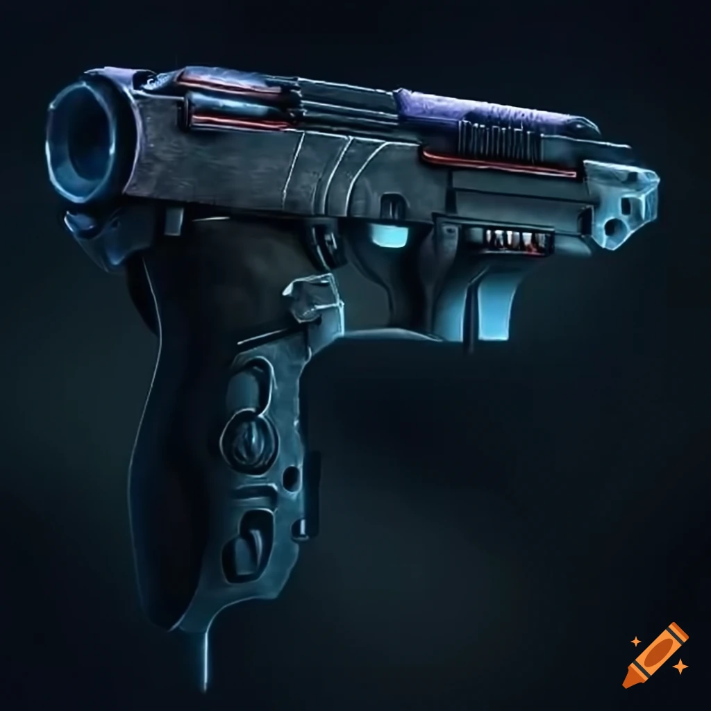 Futuristic pistol cybernetics technology on Craiyon