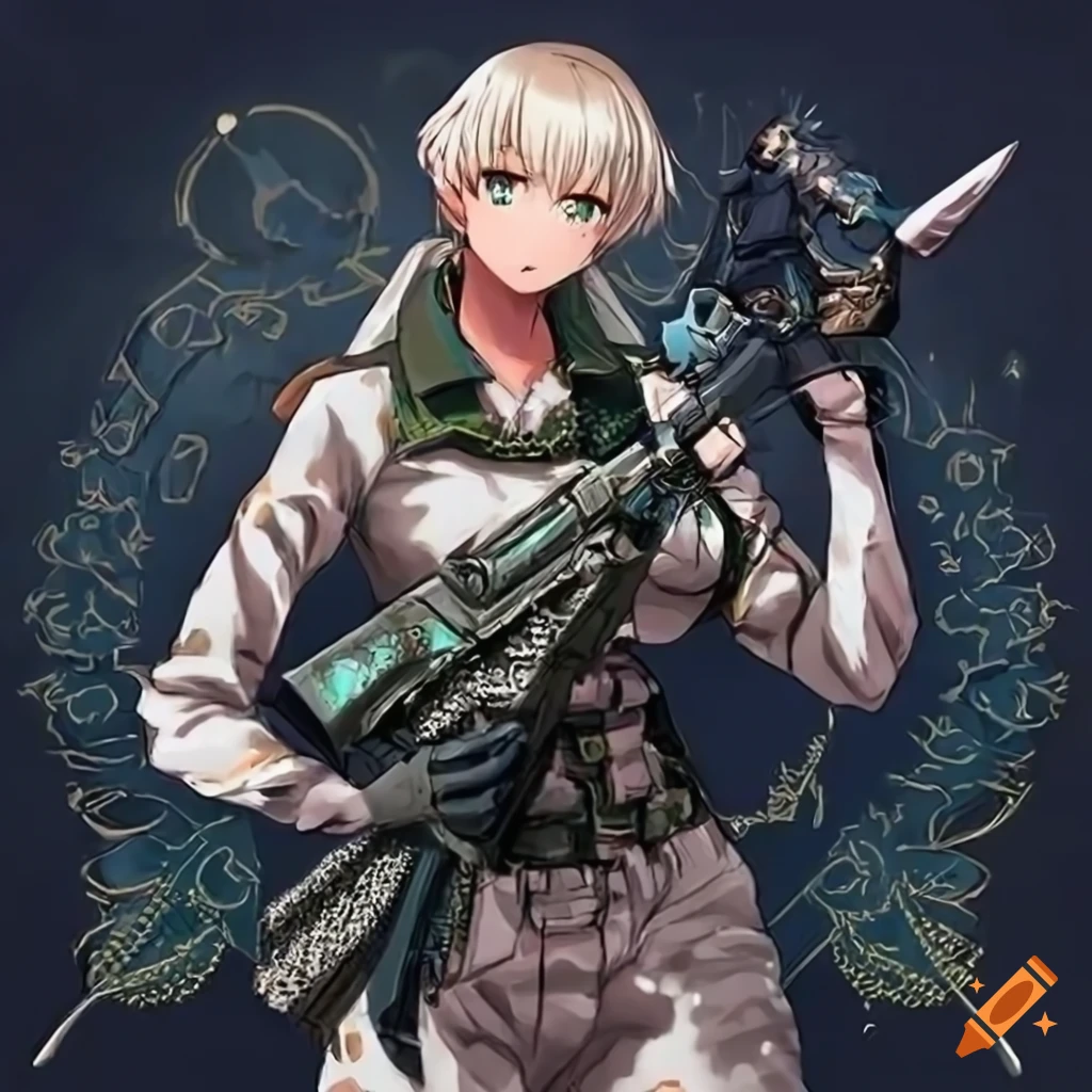 Anime military soldier in a royal pose with tiger crystal and moon ...