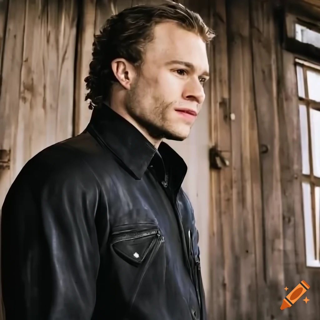 Blonde actor resembling Heath Ledger in red plaid shirt and black ...