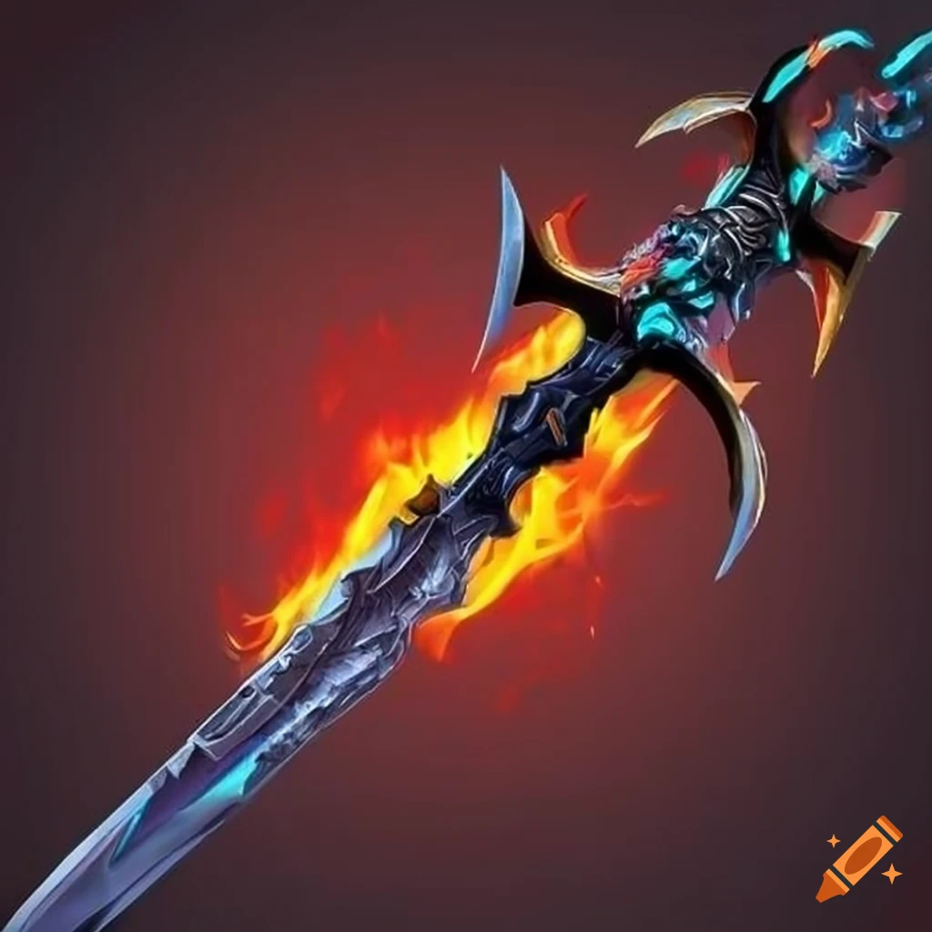 Demonic greatsword with radiant flames and electric bolts on Craiyon
