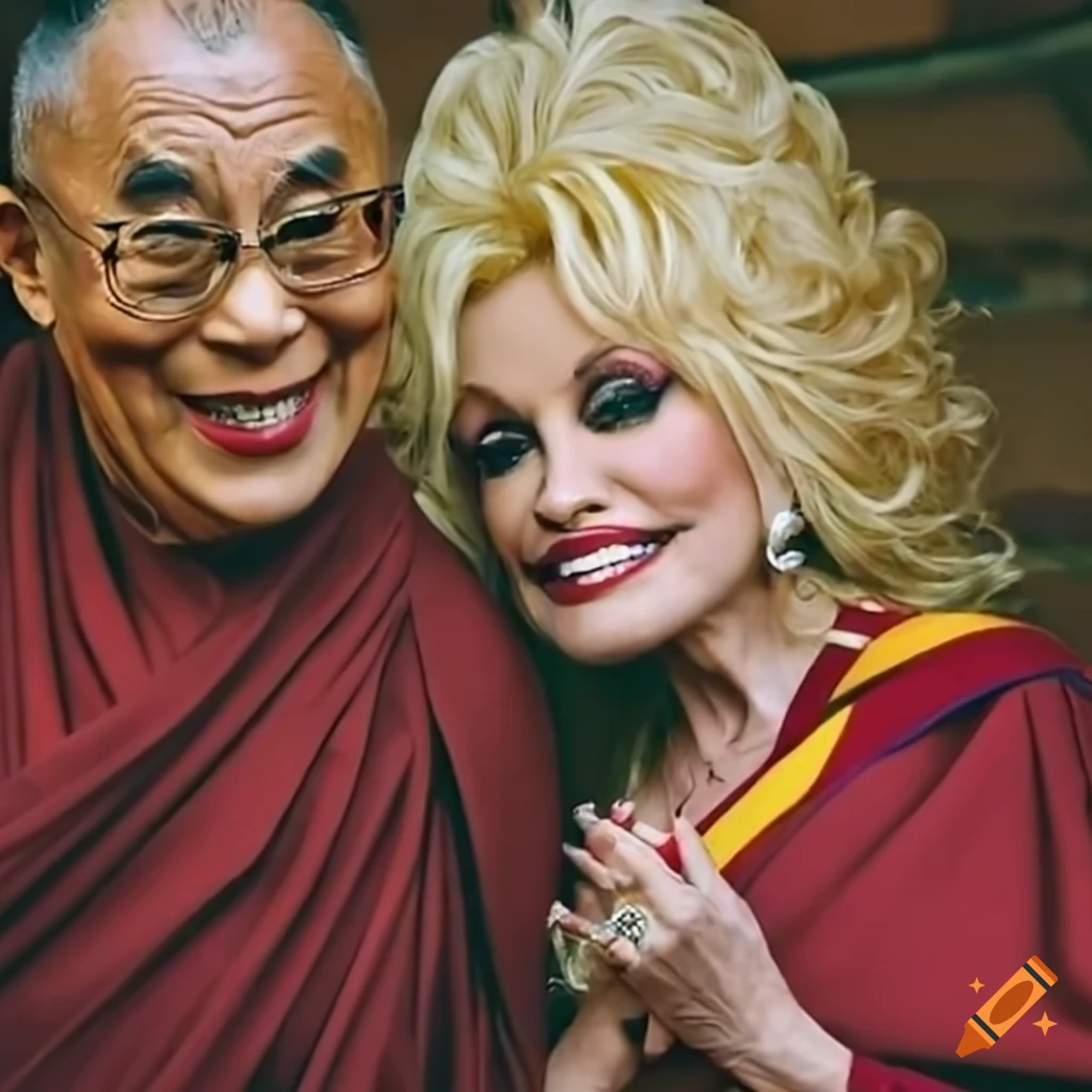 Dolly Parton and the Dalai Lama in a humorous style on Craiyon