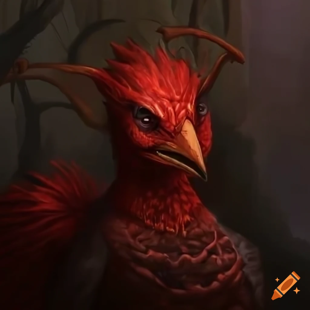 Winged red bird person archer trapped in shadows in a dnd setting on ...