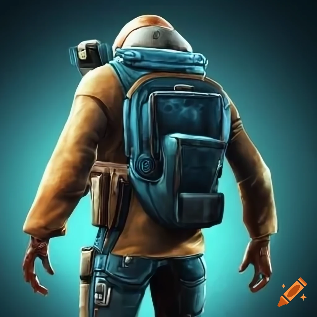 Classic sci-fi male character with vintage video game vibes carrying a ...