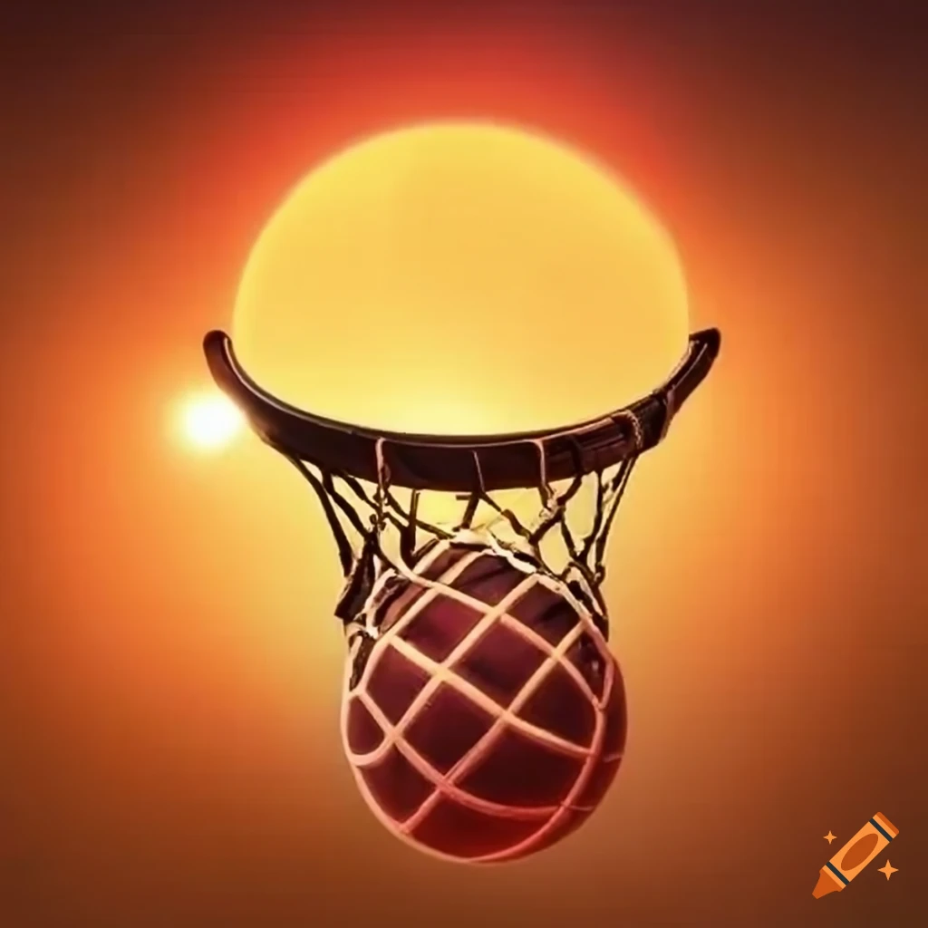 Sun as a basketball going through the rim on Craiyon