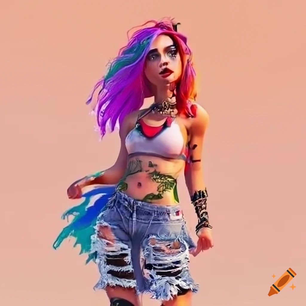 Cali Punk Female Character in vibrant, surf-inspired attire on Craiyon