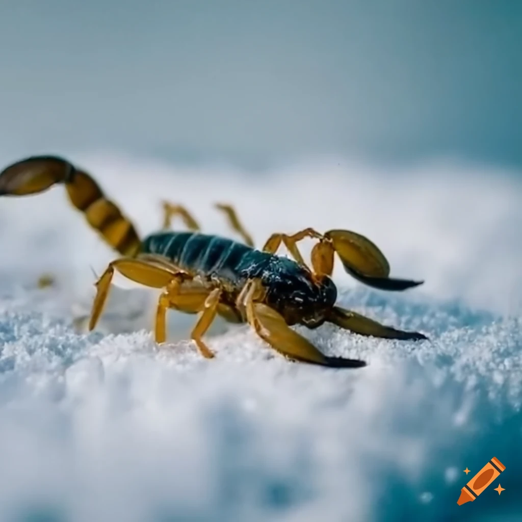 Scorpion in the snow captured in raw analog photography on Craiyon