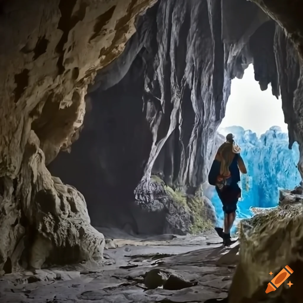 Walking through a cave on Craiyon