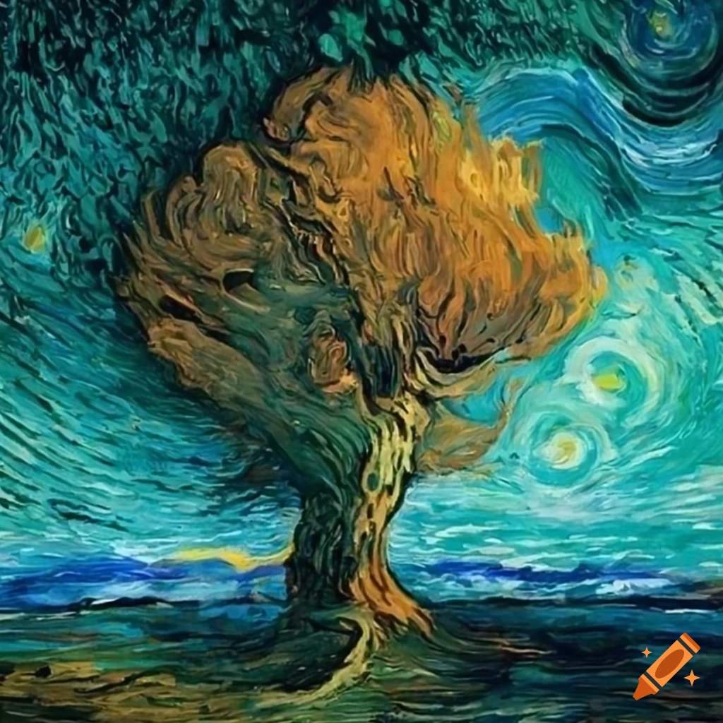 Hand-shaped tree growing in natural environment with van gogh style on ...