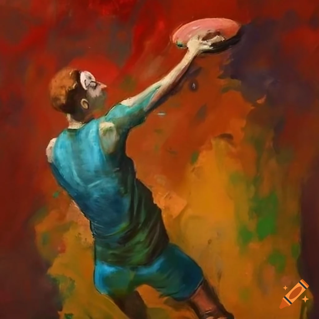 Expressionistic painting of a frisbee player making a dive catch on Craiyon