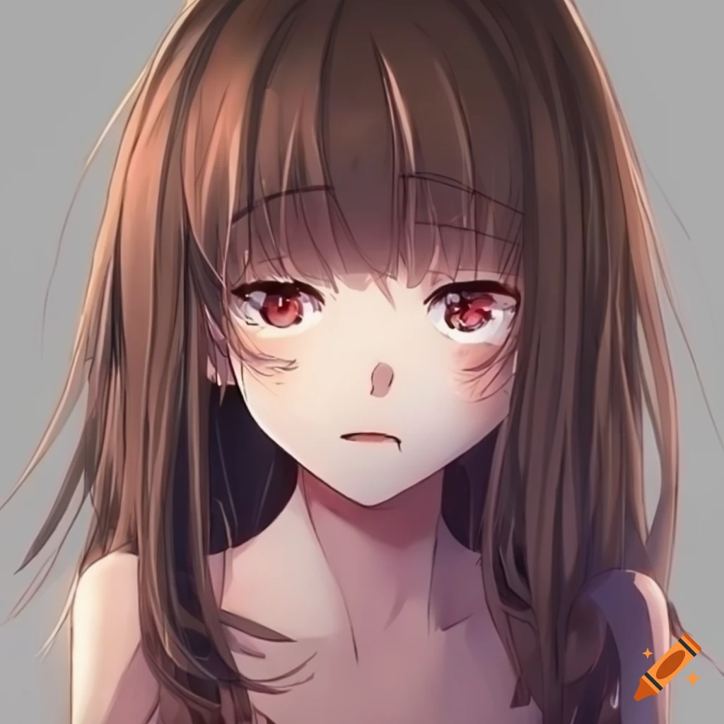 Sad anime girl with brown hair on Craiyon