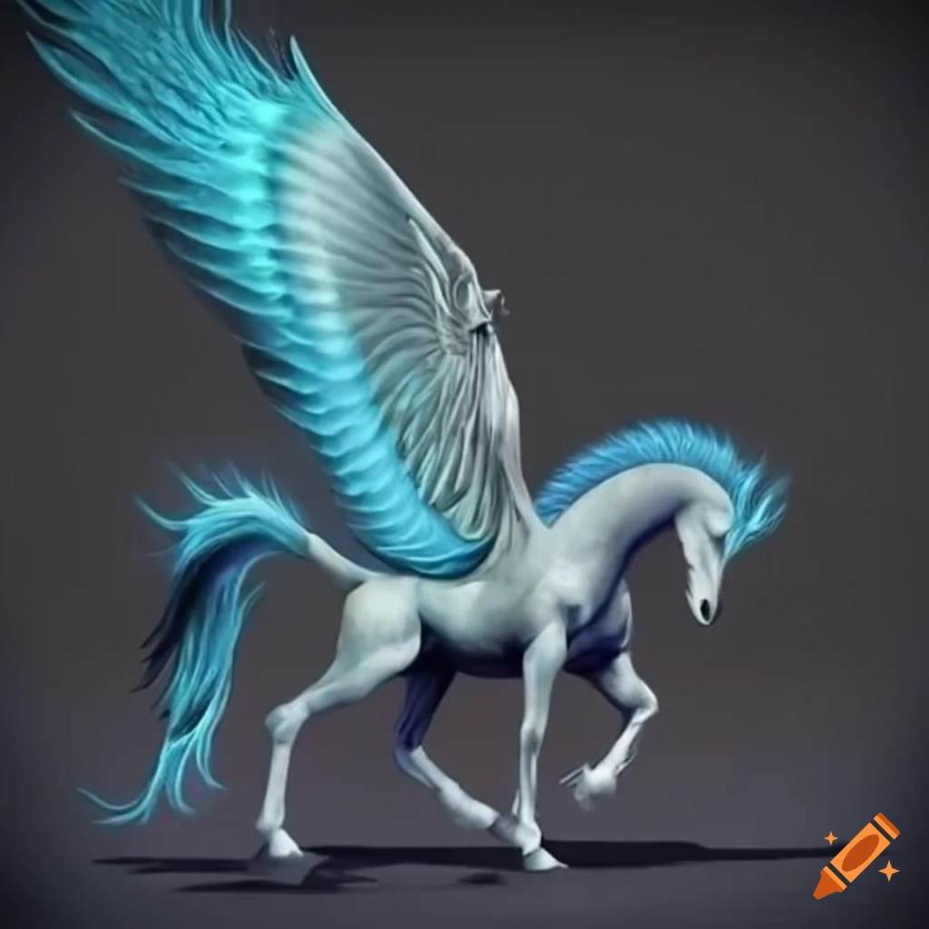 Ancient pegasus in fierce posture with intricate details on Craiyon
