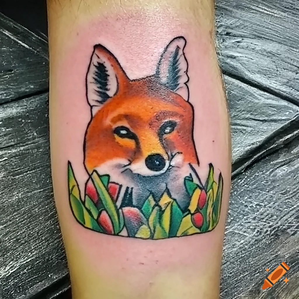 Fox in a tulip field tattoo design on Craiyon