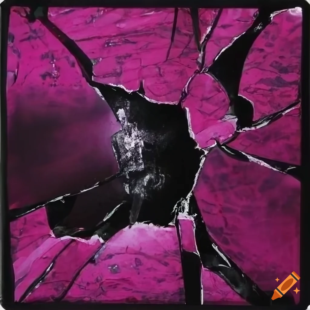 Magenta and black rock album cover with broken glass on Craiyon