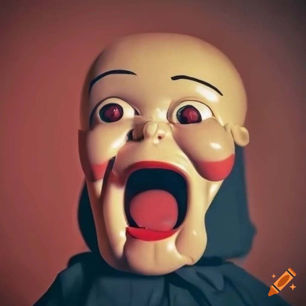 Screaming ventriloquist doll in retro colors on Craiyon