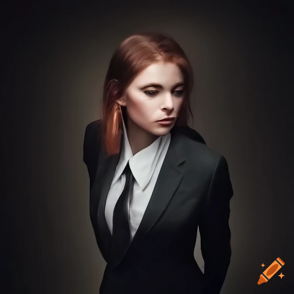 Woman elegantly dressed in a suit and tie on Craiyon