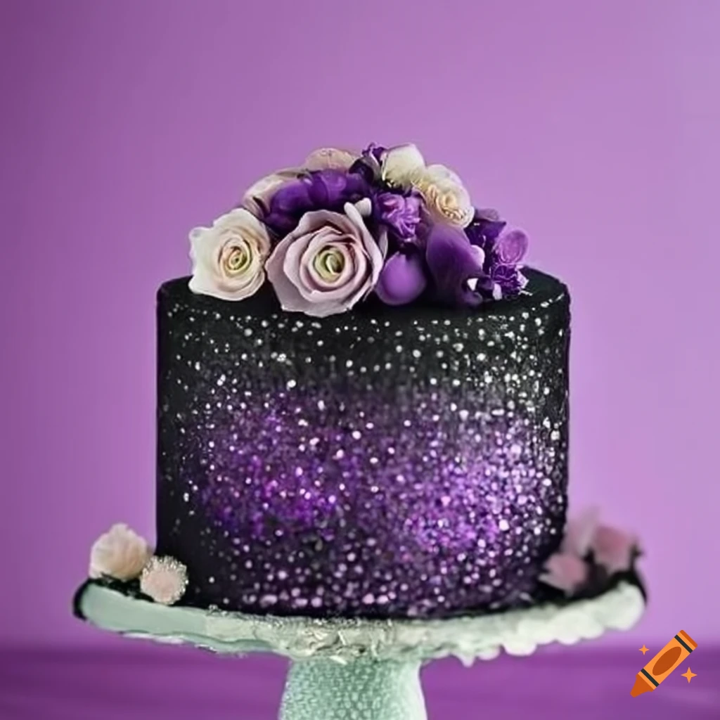Black springtime glitter purple wedding cake on Craiyon