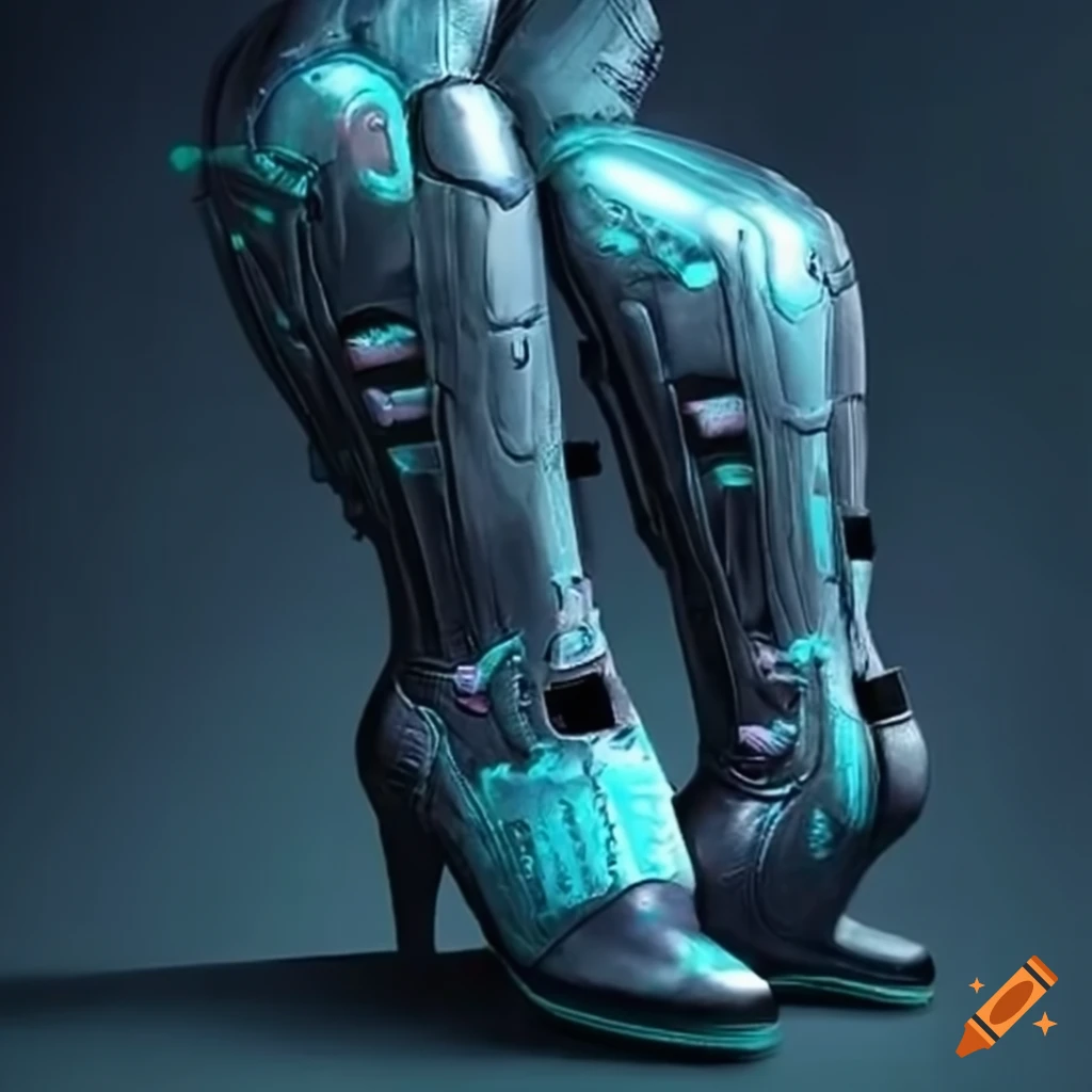 Futuristic cybernetic legs with different types of shoes and boots on ...