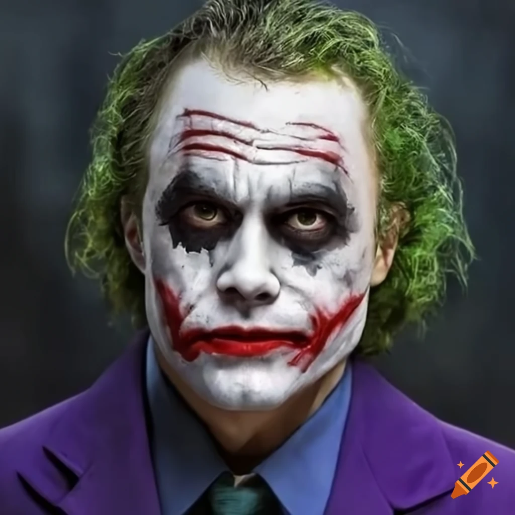 Heath ledger joker with a mad expression in a realistic style on Craiyon