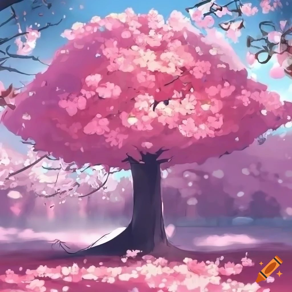 Big sakura tree in anime painting style on Craiyon