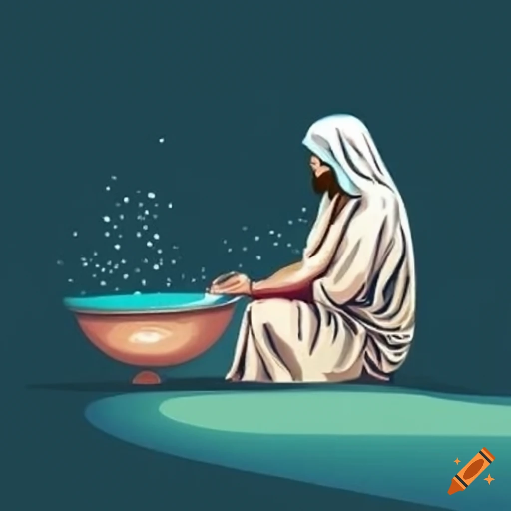 Jesus washing feet in a symbolic gesture on Craiyon