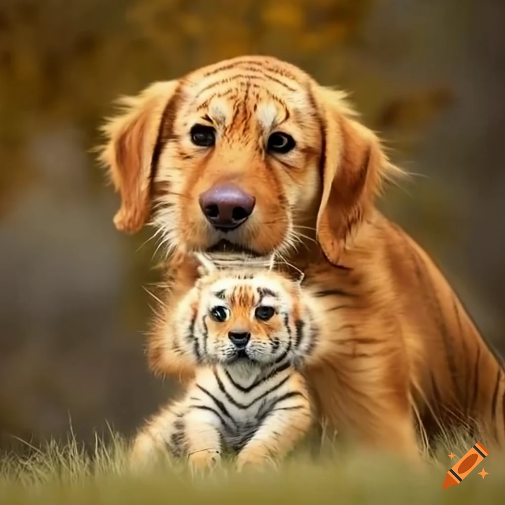 Golden retriever and tiger cub friends on Craiyon