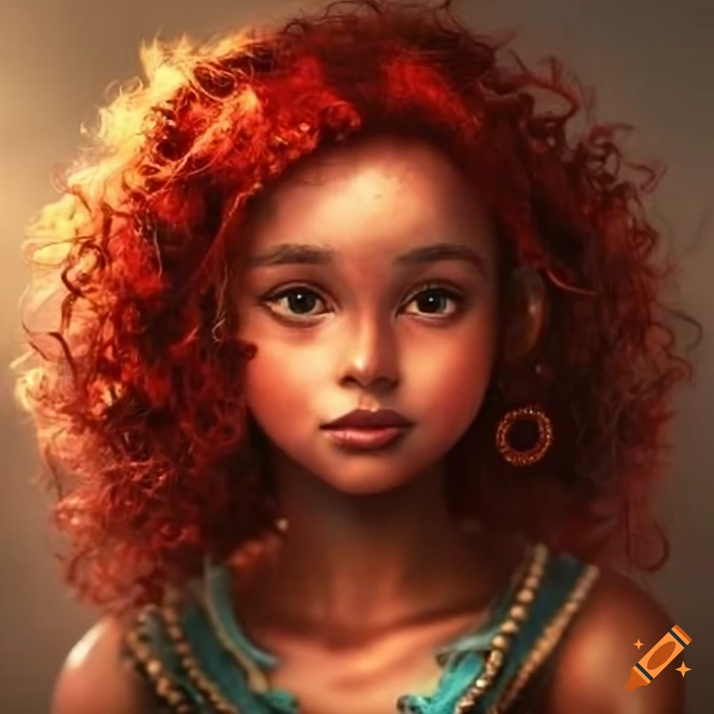 Brown-skinned indian elf girl with red curly hair on Craiyon