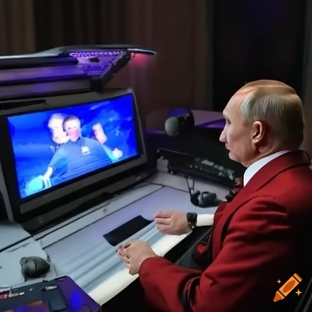 Russian President Putin streaming a video game session on Craiyon