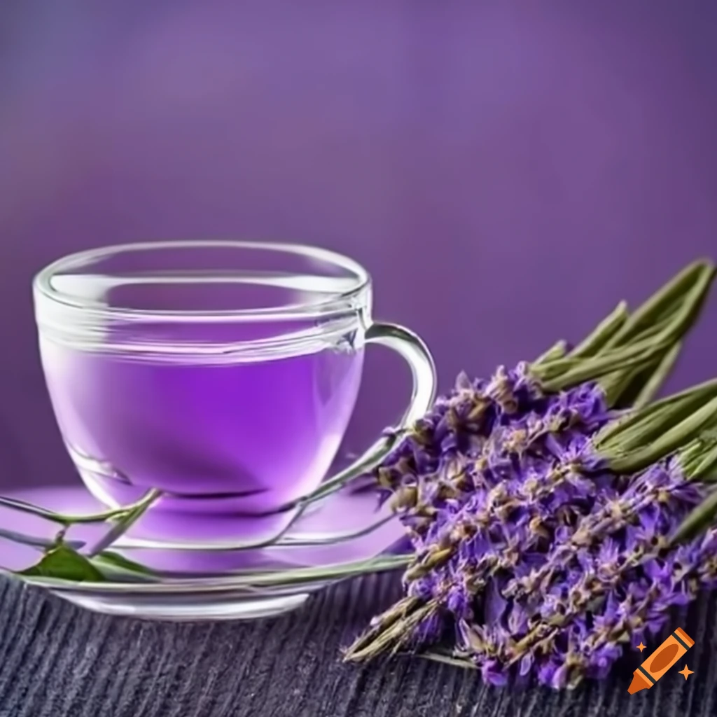 Cup of purple lavender tea in a glass cup on Craiyon