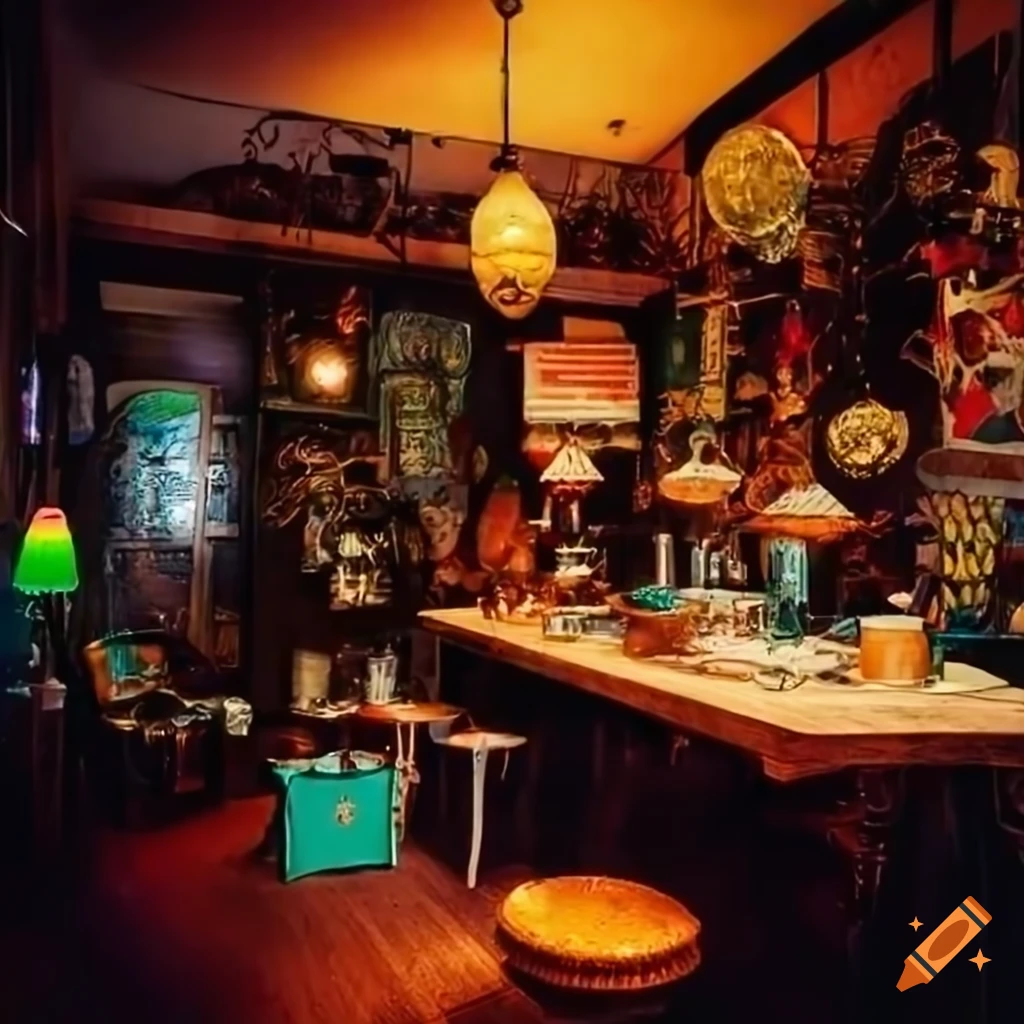 Bohemian cafe with art, coffee, and jazz band performance on Craiyon