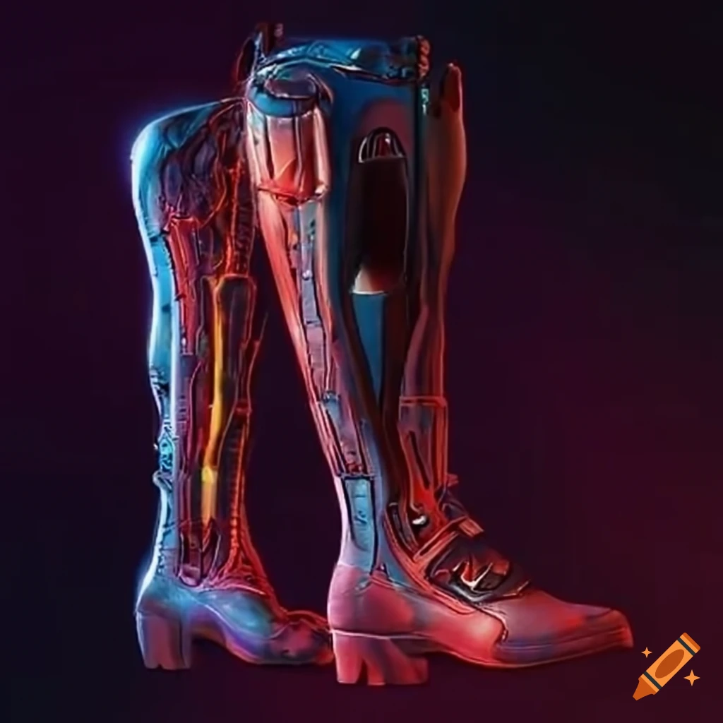 Futuristic cybernetic legs with stylish shoes and boots on Craiyon